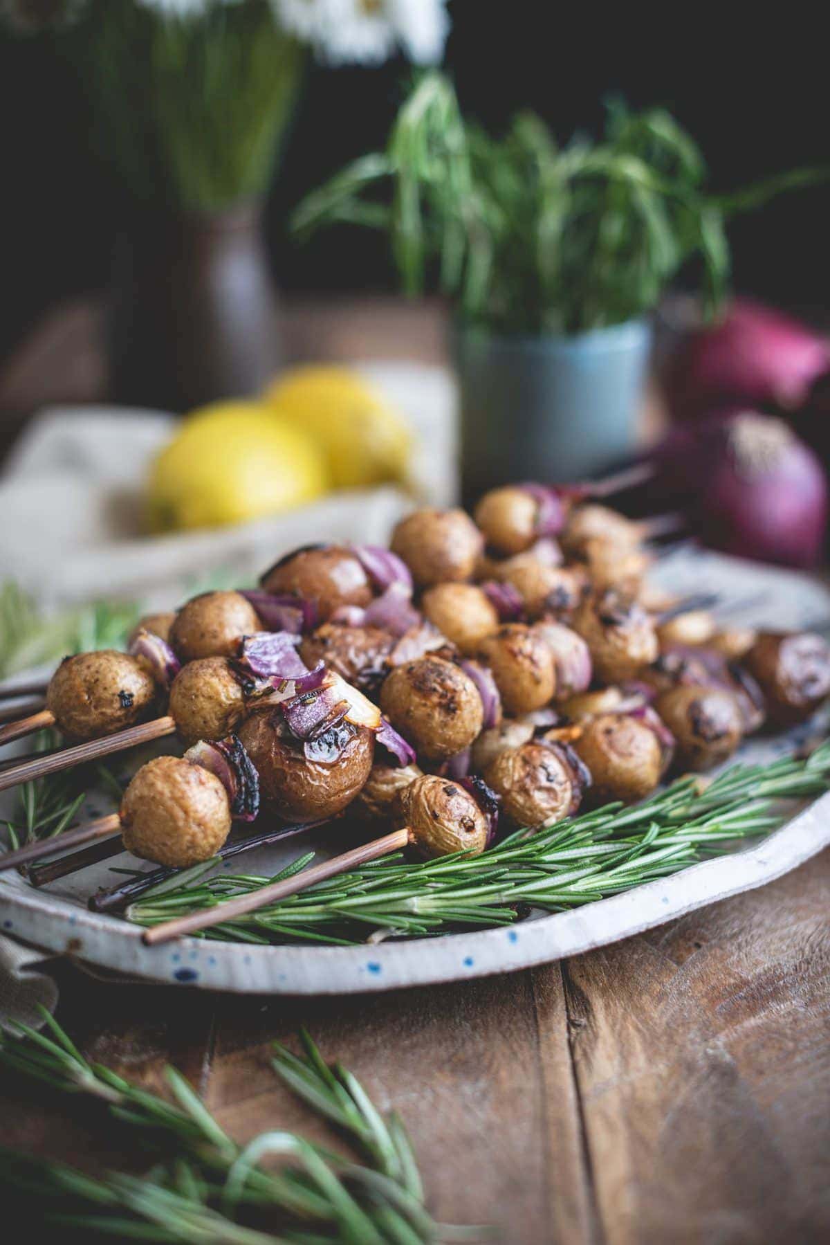 Grilled Potato Skewers Recipe | Fare Isle | Kaity Farrell