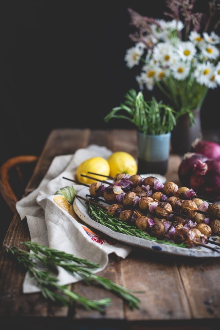 Grilled Potato Skewers Recipe | Fare Isle | Kaity Farrell