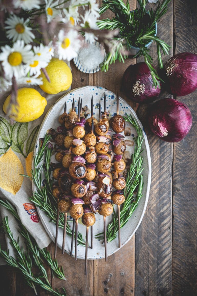 Grilled Potato Skewers Recipe | Fare Isle | Kaity Farrell