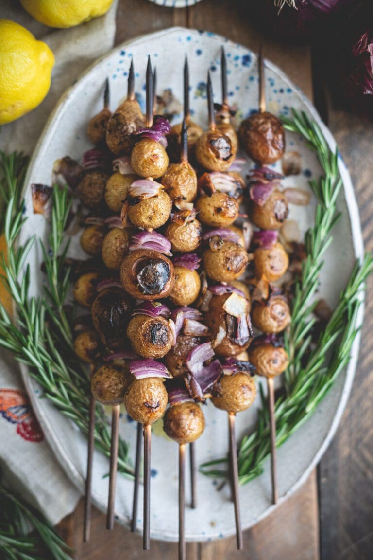 Grilled Potato Skewers Recipe | Fare Isle | Kaity Farrell